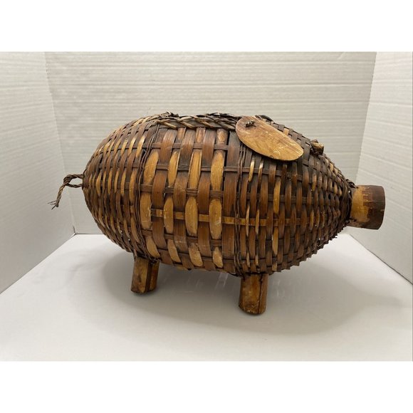 Unbranded | Accents | Vintage Wicker Hand Woven Pig Planter Basket Open ...